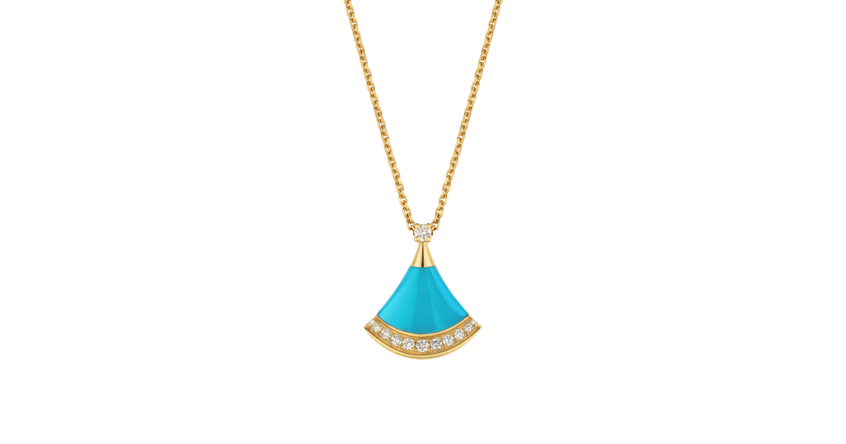 Yellow gold DIVAS’ DREAM Necklace Light Blue with 0.13 ct Diamonds ...